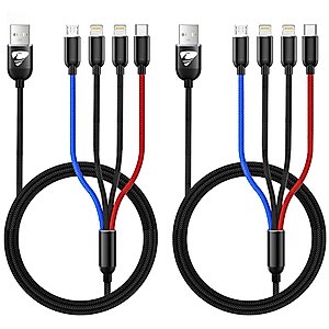 Multi Charging Cable, 2Pack 3.5A Fast Multi Charger Cable 4 in 1 Multiple Nylon Braided USB Cable Universal Charging Cord for Type C Micro USB Port for Cell Phones/IP/Samsung/Ps/LG/Tablets and More