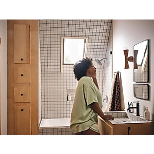 Moen Gibson Matte Black Pressure Balancing Modern Shower Trim with Wide Eco-Performance Rain Shower Head and Shower Lever Handle (Posi-Temp Valve Required), T3002EPBL