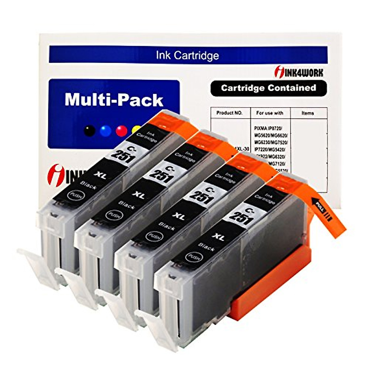 INK4WORK Compatible Ink Cartridge Replacement For Canon CLI-251XL CLI-251 XL For PIXMA MX722 MX922 iP7220 iP8720 iX6820 MG5420 MG5422 MG5520 MG5522 MG5620 (Photo Black, 4-Pack)