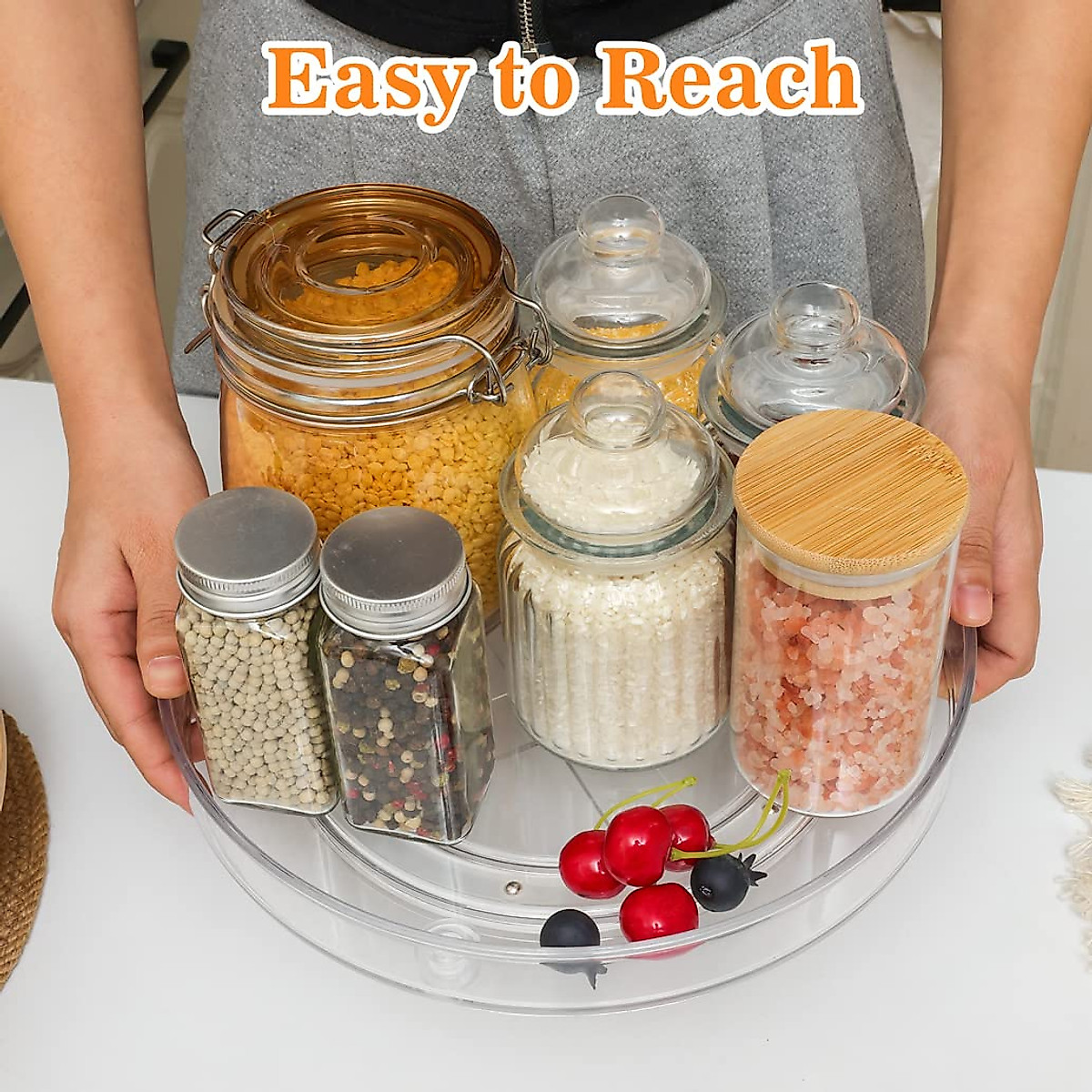 SjYsXm 2 Pack 10.63 inch Lazy Susan Organizer, Clear Lazy Susan Organizer Set for Cabinet, Rotating Lazy Susan Turntable Organizer Spice Rack Organizer for Kitchen Fridge Pantry Countertop Bathroom