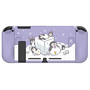 PlayVital ICY Cube Penguin ​Protective Case for Nintendo Switch, Soft TPU Slim Case Cover for Nintendo Switch Joycon Console with Colorful ABXY Direction Button Cap