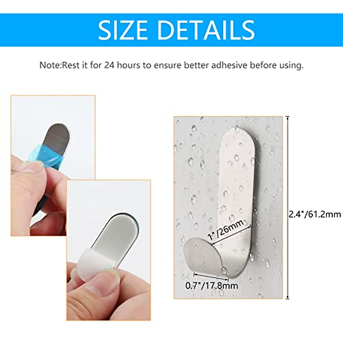 Zorveiio 24 Pcs Self Adhesive Hooks Heavy Duty, 304 Stainless Steel Hooks Razor Holder Wall Hooks Bath Towel Hook Hanging Hooks for Towels Robe Coat Hats Shower Bathroom Kitchen - Brushed Nickel