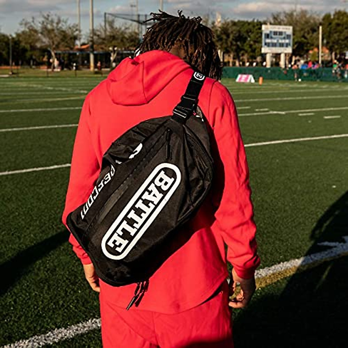 Battle Sports Lockdown 6 Sling Bag 2.0 - Single Shoulder Travel Backpack, Adjustable Over-the-Shoulder Strap, Padded Interior Sleeve for up to 15” Laptop, Crossbody Bag - Black