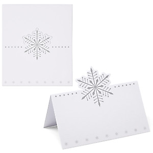 Gift Boutique 100 Pack Christmas Cards Holiday Seating Name Card Die Cut Xmas Snowflake Table Setting Folded Paper Tent Cards for Winter Wonderland Dinner Wedding Tables Party Decorations 2" x 3.5"