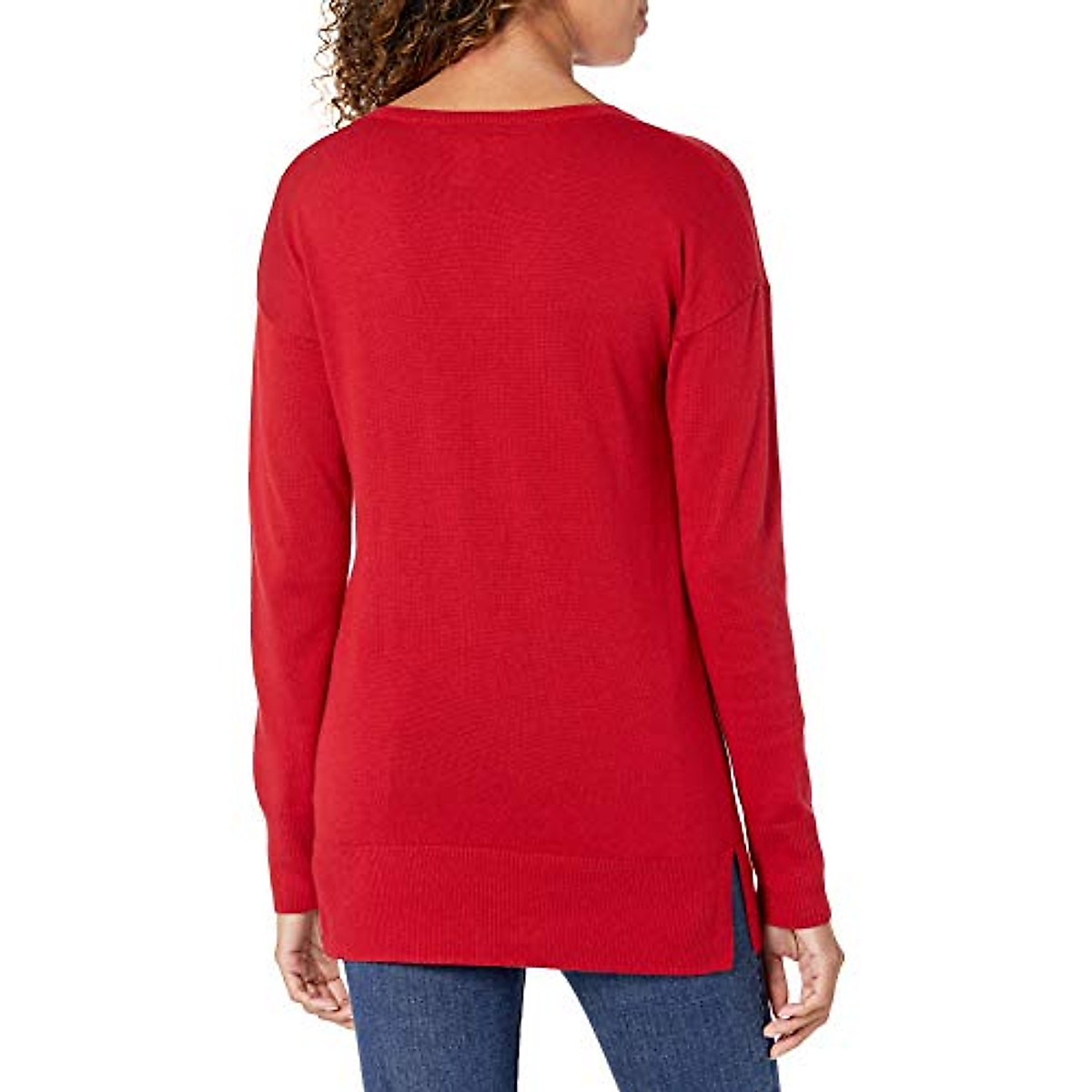 Amazon Essentials Women's Lightweight Long-Sleeve V-Neck Tunic Sweater (Available in Plus Size), Red, Medium