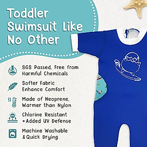 Cheekaaboo Warmiebabes Baby and Toddler Wetsuit, Thermal Baby Swimsuit Made with UPF50+ Neoprene, Quick-Dry Baby Rash Guard, Navy Blue, Surfer