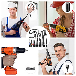 32 Pieces Flexible Drill Bit Extension Set Including 105° Right Angle Drill Attachment 1/4, 3/8, 1/2 Inch Hex Adapter Socket Bendable Magnetic Extender Universal Drill Bit Extension Screwdriver