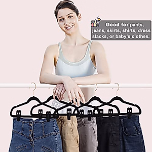 TOFIIGREM Black Velvet Hanger Clips (60-Pack), Non-Slip Strong Velvet Hangers Clips for Velvet Hangers, Pants Skirt Hanger Velvet Clips Fit for Thin Velvet Clothes Suit Hangers