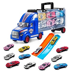 TAODUDU Toddler Toys Cars Kids Truck Transport Cars Boys Gift for Ages 3-8 Year Old,Transport Cars Carrier Set with 12 Die-cast Vehicles