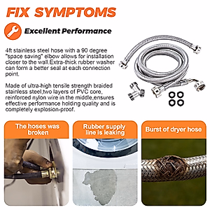 4FT Premium Steam Dryer Hose Installation Kit by Beaquicy - Include 4 Foot Stainless Steel Hoses,1 Foot Inlet Adapter Hose and Brass Y Connector