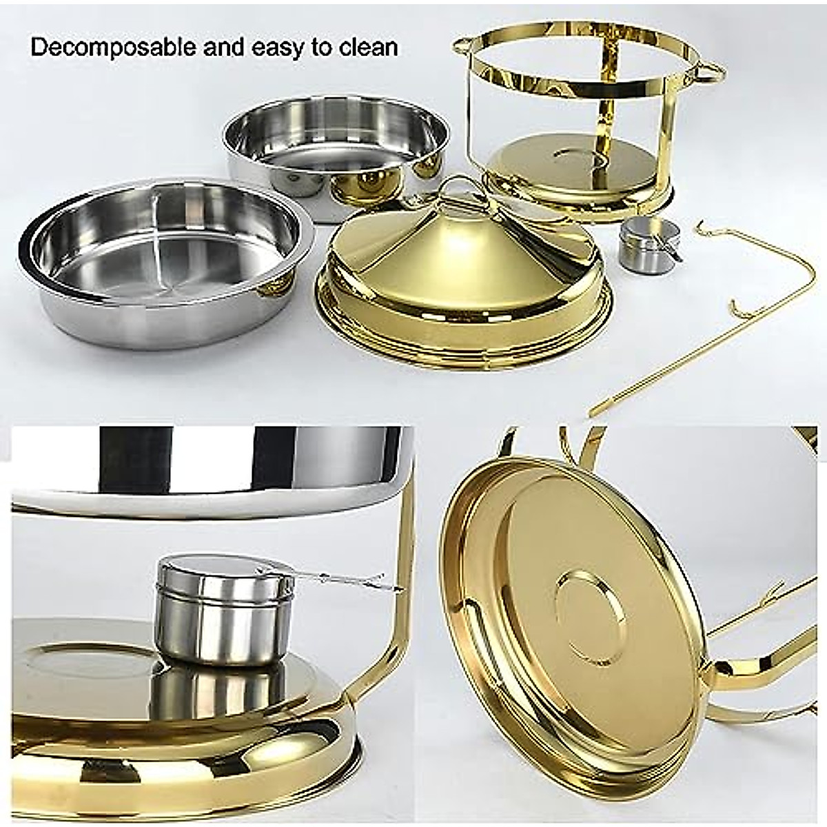 9L Full Size Round Chafing Dish with Hanger, Stainless Steel Chafer Set Buffet Food Warmer Keeps Food Warm in All Catered Events