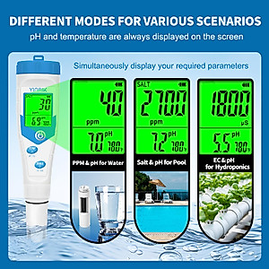 YINMIK pH Salt Meter for Home, Simultaneous Display of pH TDS for Household Water, 2024 New Upgraded 5 in 1 EC Temp Salt TDS pH Tester for Saltwater Pool,Hot Tubs,Home Brewing,Aquarium, Hydroponics