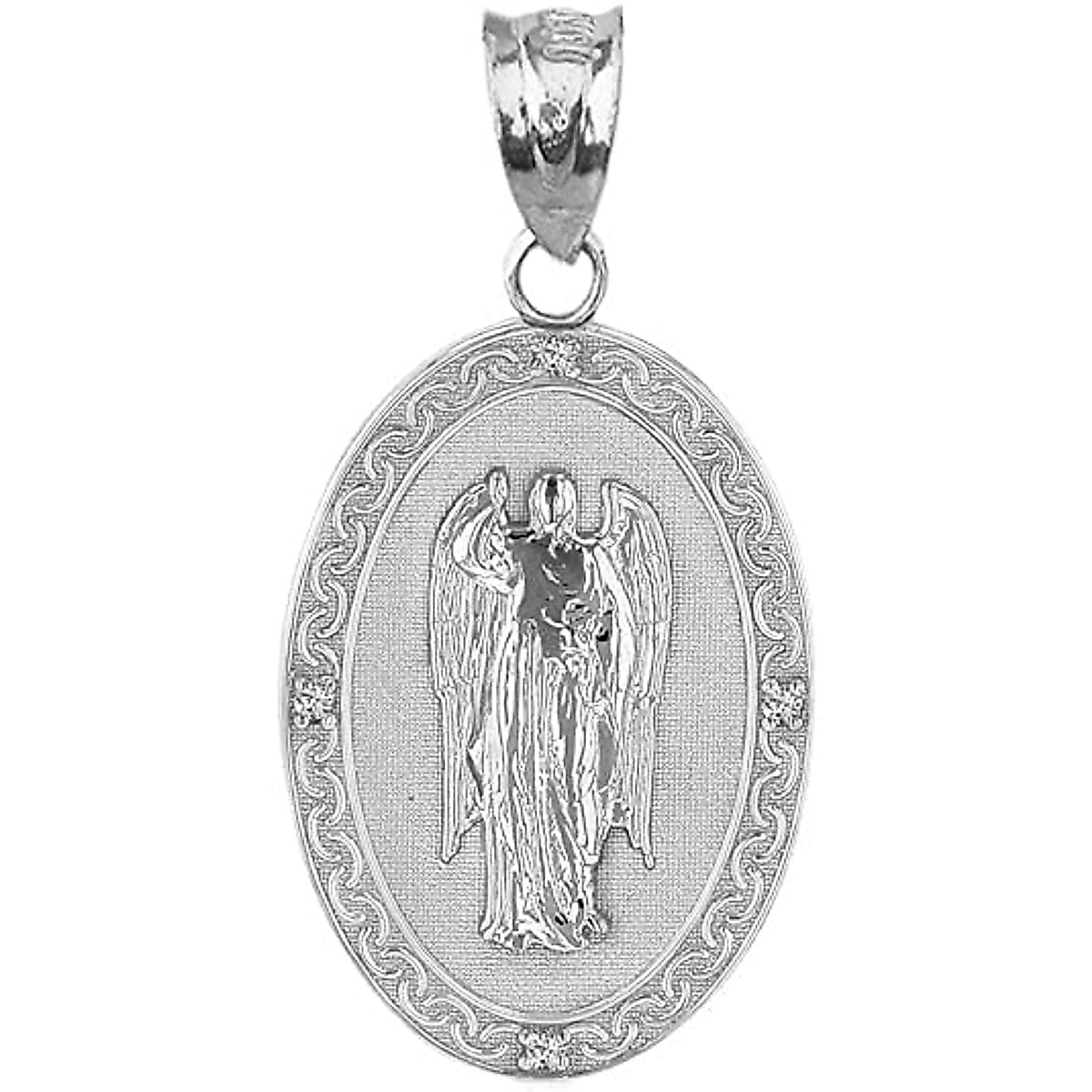 Claddagh Gold .925 Sterling Silver Cubic Zirconia 1-1/4” Oval Saint Gabriel The Archangel Medal Pendant - Pendant Only