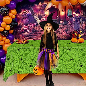 TREWAVE 3 Pack Halloween Spiderweb Tablecloth Rectangular Plastic Spider Web Table Cloth Large Size Table Covers for Home Decor Halloween Party Decorations 54" x 108" (Green)