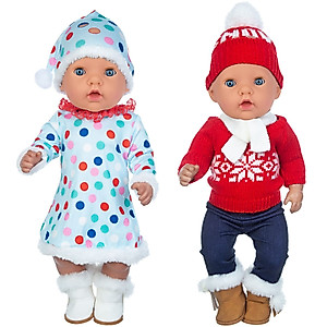 ZITA ELEMENT 2 Sets 18 Inch Girl Doll Christmas Clothes Outfits with Shoes and Christmas Accessories - 18 Inch Christmas Doll Clothes Dress Boots Hat Scarf Hairclips Bag