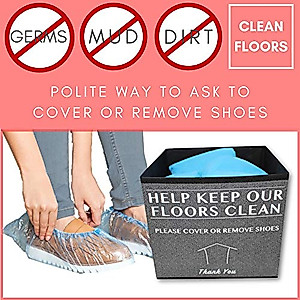 RE GOODS Real Estate Agent Supplies - Shoe Covers Box For Realtor Listings and Open Houses , Foldable Bin For Disposable Shoe Booties , Please Cover or Remove Your Shoes Sign