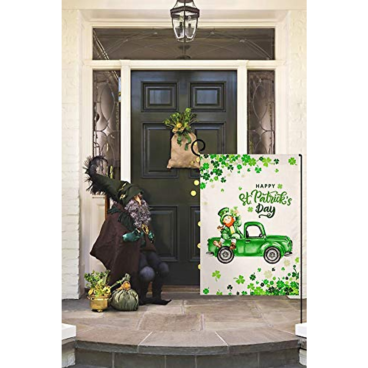 St. Patrick's Day Shamrock Truck Garden Flag Vertical Double Sided Spring Green Farmhouse Burlap Yard Outdoor Decor 12.5 x 18 Inches