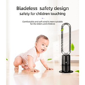 Ocean Loong AB18G Bladeless Tower Fan, 9 Speeds & 32 inchs Leafless Fan with Remote Control,Air Circulator Fan for Home Air Conditioner, Grey/Silver