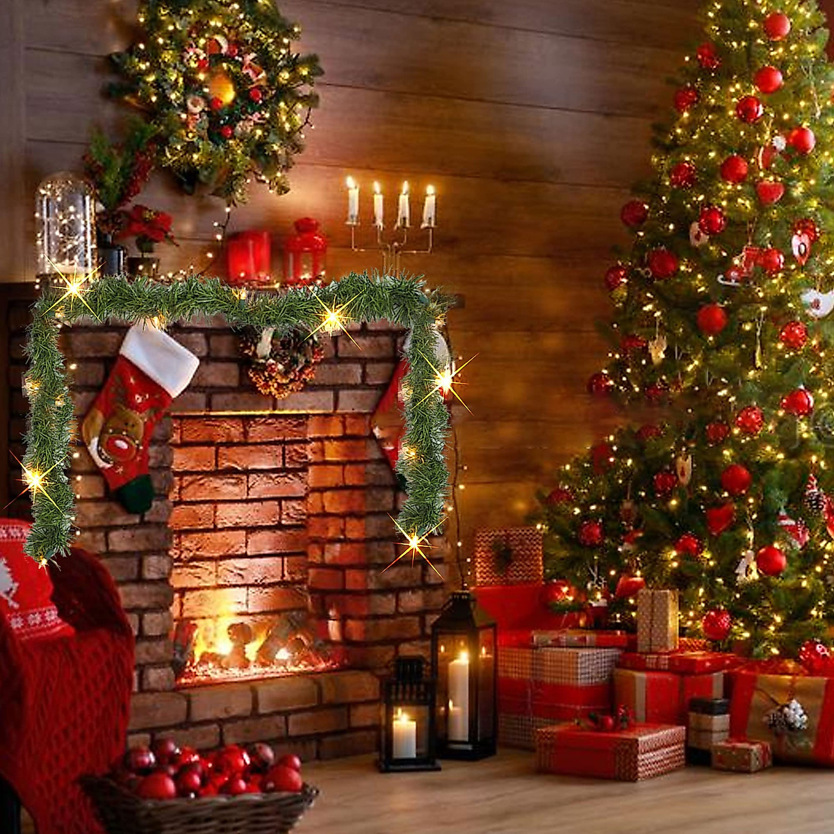 FUNPENY Christmas Decoration 15 FT Prelit Artificial Christmas Garland with 35L Mini String lights for Home Wedding Fireplace Party Christmas