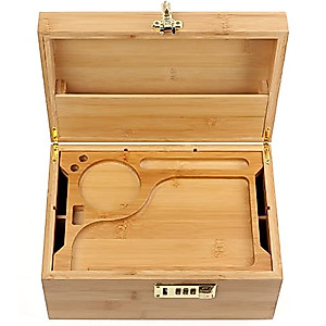 OZCHIN Large Bamboo Box with Combination Lock Decorative box for Home Locking Storage Bamboo Box with Glass Jar (L)