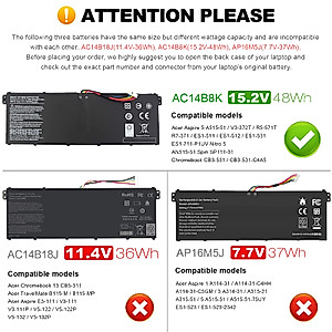 AC14B8K Battery for Acer Predator Helios 300 N17C1 PH315-51 PH315-52 G3-571 G3-572 N18Q13 Nitro 5 AN515 AN515-53 AN515-54 Aspire R5-471T R5-571T R5-571TG Chromebook CB5-571 Swift SF314 4ICP5/57/80