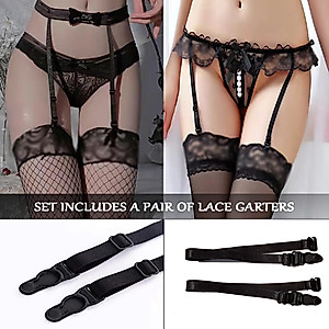 5 Pairs Lace Wedding Garter Bridal Lace Floral Bowknot Garter Ribbon Belt Leg Ring for Women Girls Favor with 1 Pairs Stocking Buckle