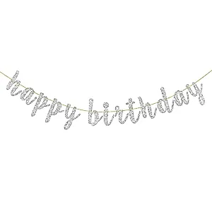 Glitter Silver Happy Birthday Banner for 1st 13th 10th 18th 21st 30th 40th Birthday Banner Sign - Happy Anniversary Party Bunting Decoration