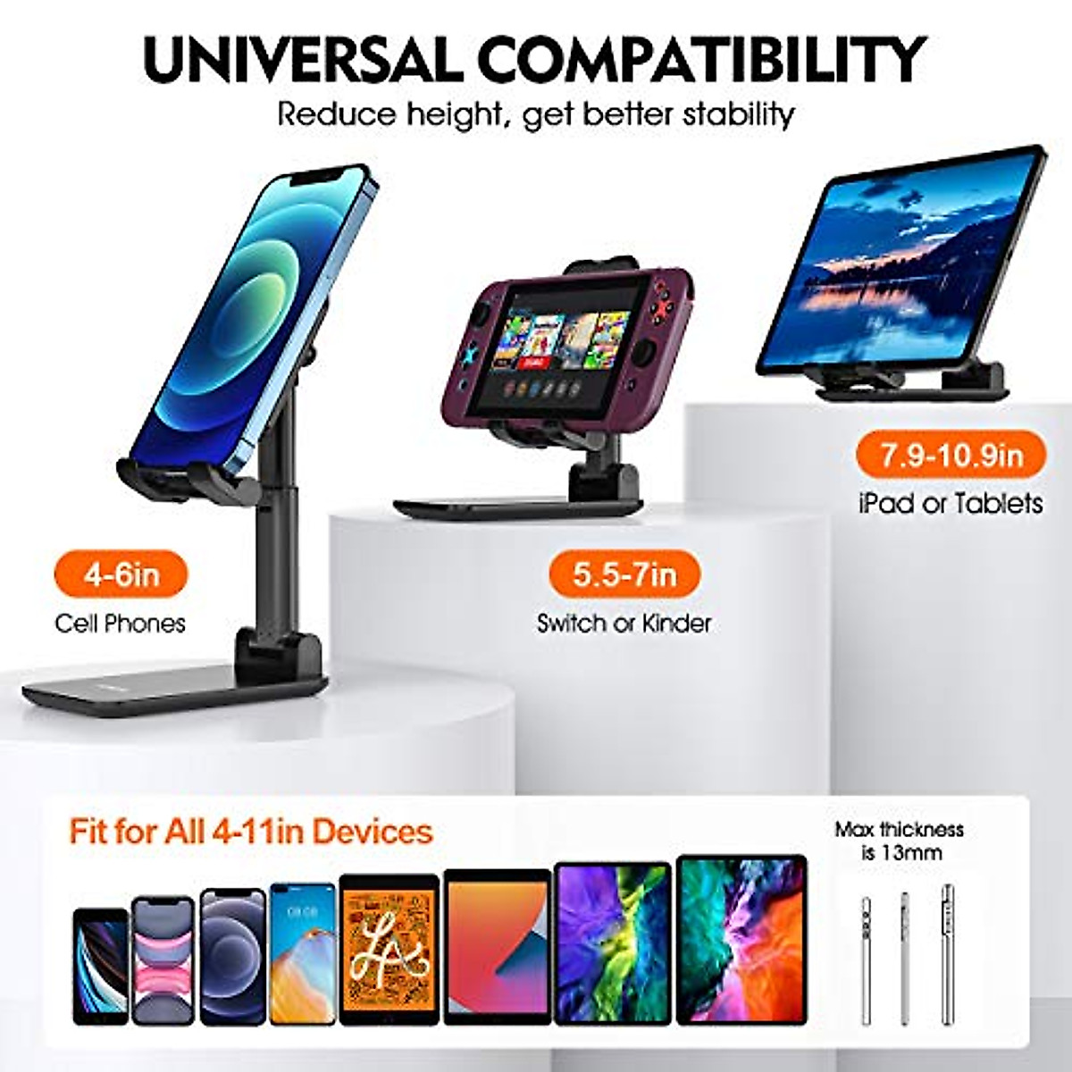 Licheers Cell Phone Stand, Angle Height Adjustable Phone Stand Holder for Desk (Black-LC352)