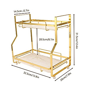 Aoutecen Spice Rack Organizer, White and Gold Stable Wall Mounted Strong Load Bearing Capacity Corner Bathroom Shelf Easy to for Kitchen(2 Tier)