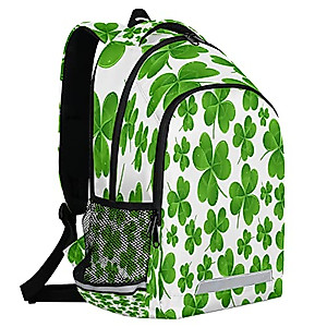 St. Patrick's Day School Backpack for Boys Girls Teens, Shamrock Clover Laptop Backpack Middle School Elementary Bookbags Casual Travel Daypack with Reflective Strip