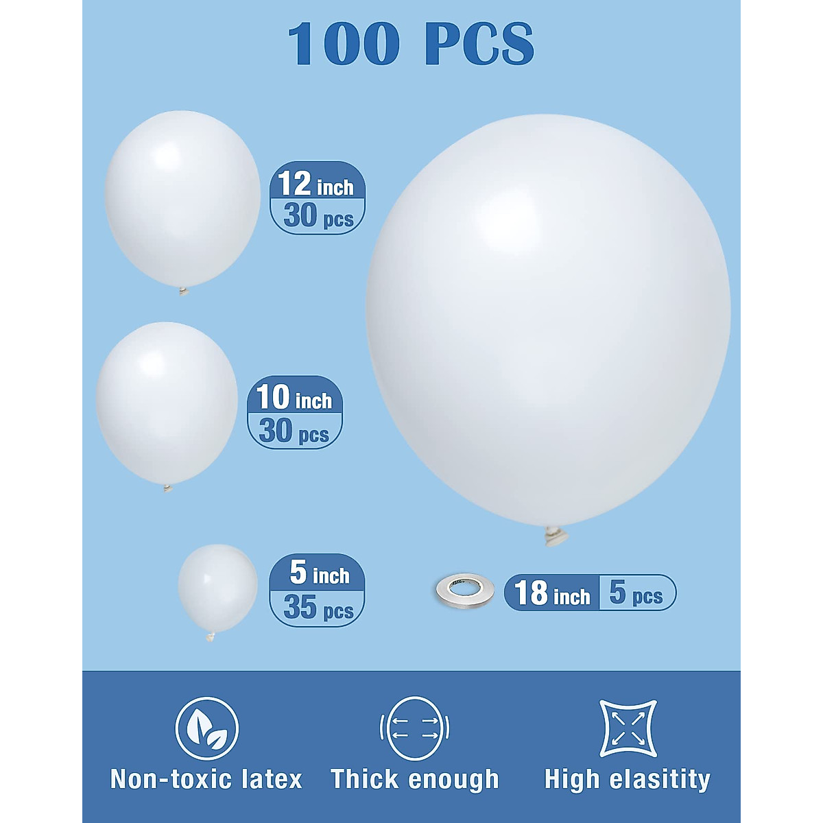 Styirl White Party Latex Balloons - 100 pcs 5/10/12/18 inch Party Latex Ballons As Birthday Balloons/Merry Chritmas Balloons/Graduation/Balloons for Birthday/Baby Shower/Wedding/Party decorations