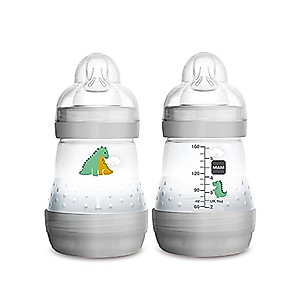 MAM Easy Start Anti-Colic Newborn Essentials, Slow Flow Bottles with Silicone Nipple, Unisex, Designs May Vary, 5 Oz, 2 Count (Pack of 1)