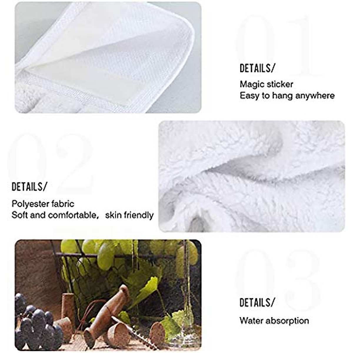 Boccsty Glasses of Red and White Wine Hanging Kitchen Towels 2 Pieces Grapes Wooden Dish Cloth Tie Towels Hand Towel Tea Bar Towels for Bathroom Farmhouse Housewarming Tabletop Home