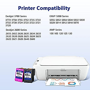 65XL Ink Cartridge Combo Pack Replacement for HP Ink 65 65XL Ink High Yield Works with HP Deskjet 3772 3755 3700 3722 3752 2600 2622 Envy 5055 5000 5070 5052 5014 Printer (1 Black, 1 Tri-Color)