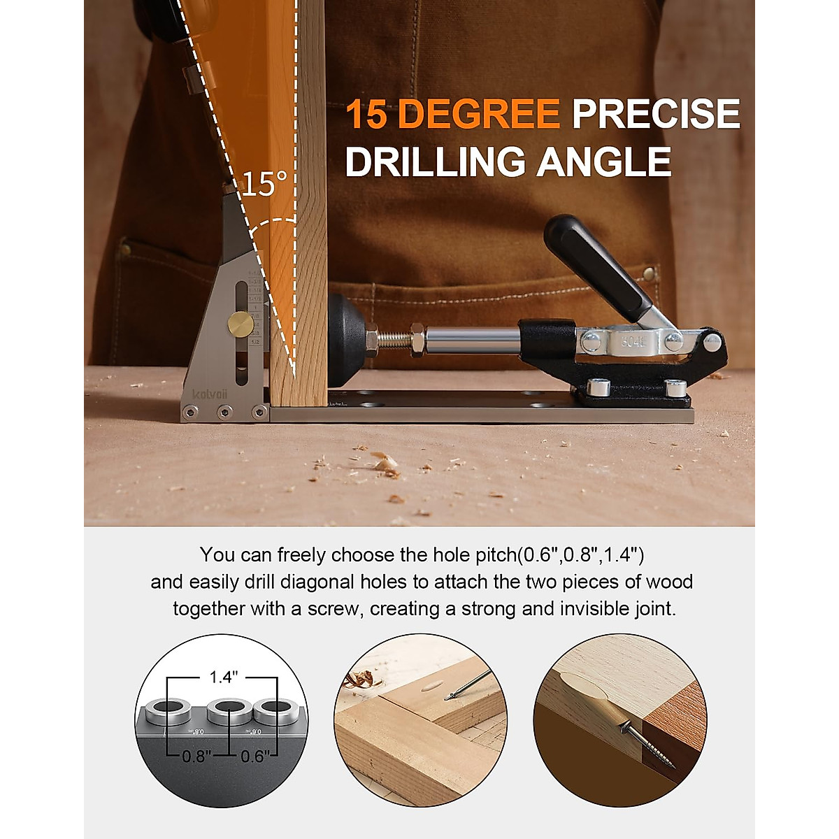Kolvoii Pocket Hole Jig Kit, Efficient and Precise Jig Pocket Hole System with 11 Inch Face Clamp for Creating Strong and Hidden Wood Joints