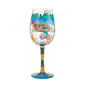 Enesco Designs by Lolita Glamping Hand-Painted Artisan Wine Glass, 15 Ounce, Multicolor