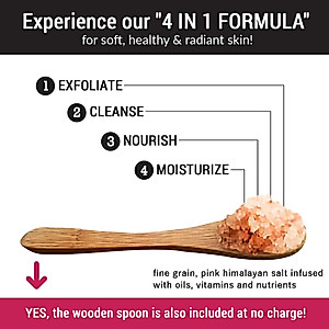 pureSCRUBS Premium Pink Himalayan Salt Body Scrub Set - Large 16oz UNSCENTED SCRUB, Organic Essential Oils & Nutrients INCLUDES Wooden Stirring Spoon, Loofah & Mini Exfoliating Bar Soap