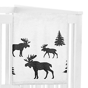 Sweet Jojo Designs Woodland Moose Boy Milestone Blanket Monthly Newborn First Year Growth Mat Baby Shower Memory Keepsake Gift Picture - Black and White Forest Adventure Awaits Rustic Patch