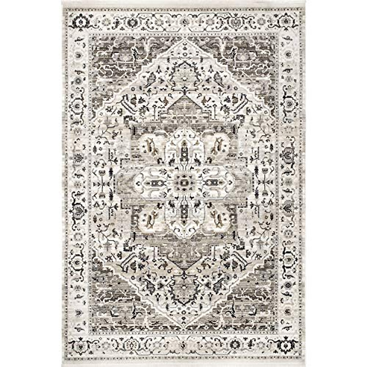 nuLOOM Oliveira Floral Medallion Fringe Area Rug, 9' x 12', Beige