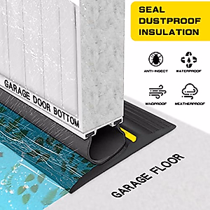 Universal Garage Door Bottom Threshold Seal Rubber Strip with Adhesives, DIY Weatherproof Weather Stripping Replacement (10FT, Black)