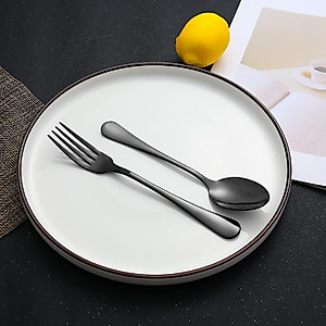 Set of 12, Stainless Steel Dinner Forks and Spoons Silverware Set, Heavy-Duty Forks (8 Inch) and Spoons (6.7 Inch) Cutlery Set, Dishwasher Safe (Black)