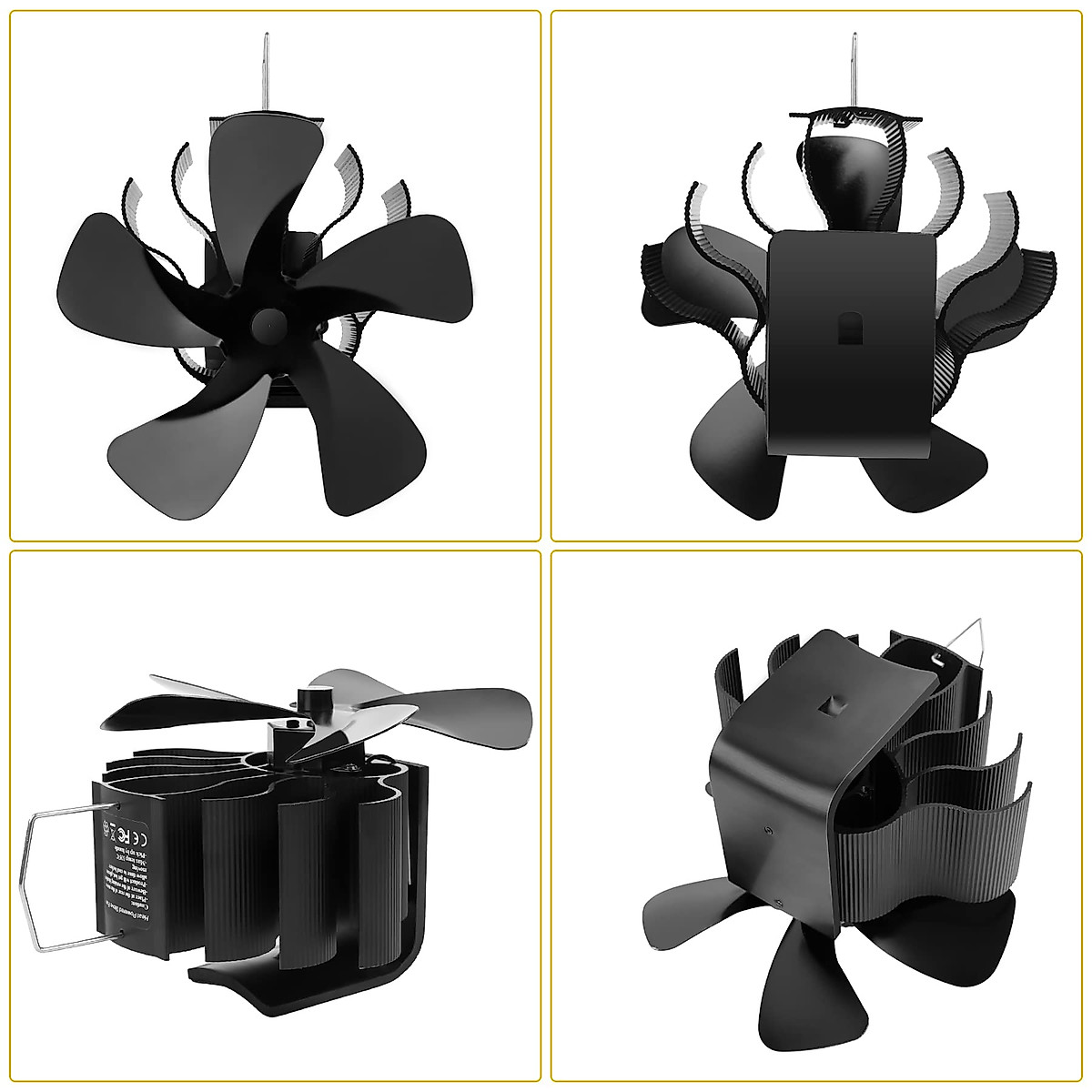 DOOBEL 5 Blades Chimneys Stove Fan, Pipe Fireplace Fan, Heat Powered Wood Stove Fan, Silent Operation Motors Winter Cocoon Stove Fan for Wood Burning Stove/Pellet/Log with Magnetic Thermometer