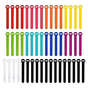 Self-Gripping Cable Ties by Wrap-It Storage, Multi-Color, 5 Inch Straps (50-pack) – Reusable Hook and Loop Cord Organizer Cable Ties for Cord Management and Desk or Office Organization