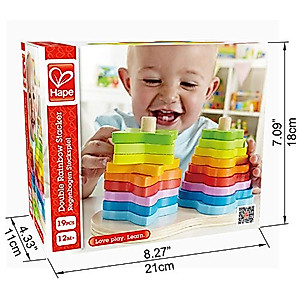 Hape Wooden Double Rainbow Stacker Set| Color Recognition Stacker & Educational Learning Toys for Toddlers