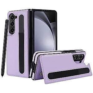 lefeda Wallet Case for Samsung Galaxy Z Fold 5, Flip PU Leather Phone Cover with S Pen Holder 2 Card Slot and Magnetic Closure Stand Function Slim Case,Purple