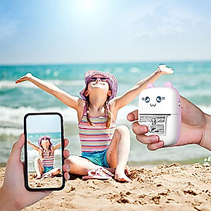 Greaked Mini Printer Portable Pocket Thermal Printer with Rolls Paper USB Cable, Bluetooth Wireless Smart Printer for Retro-Style Photos Pictures Receipts Study Notes Labels Lists Memo