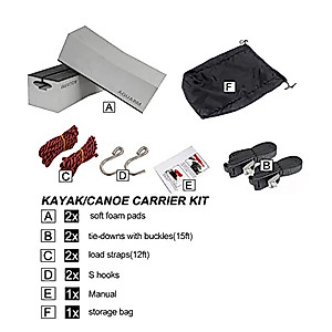 Universal Kayak Carrier Kit Kayak Foam Blocks for Roof Soft Standard Replacement Car Top Roof Racks Pads with Tie-Downs, 12 inch