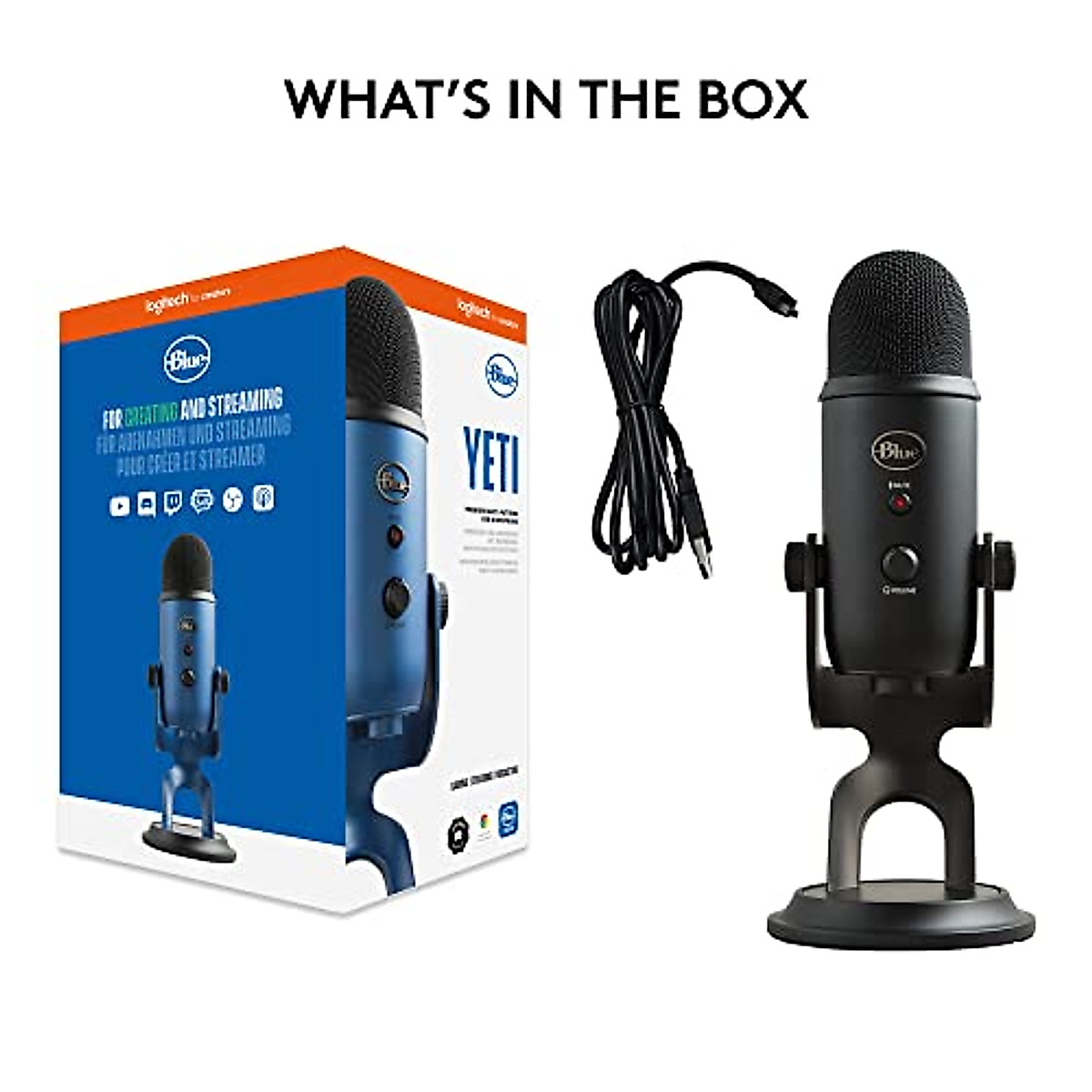 Blue Yeti USB Microphone for PC, Mac, Gaming, Recording, Streaming, Podcasting, Studio and Computer Condenser Mic with Blue VO!CE effects, 4 Pickup Patterns, Plug and Play – Blackout