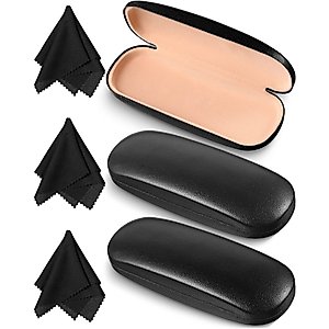 Frienda 3 Pieces Hard Glasses Case Reading Eyeglass Case Protective Sunglasses Case with Cleaning Cloth for Men Women Unisex(Black)