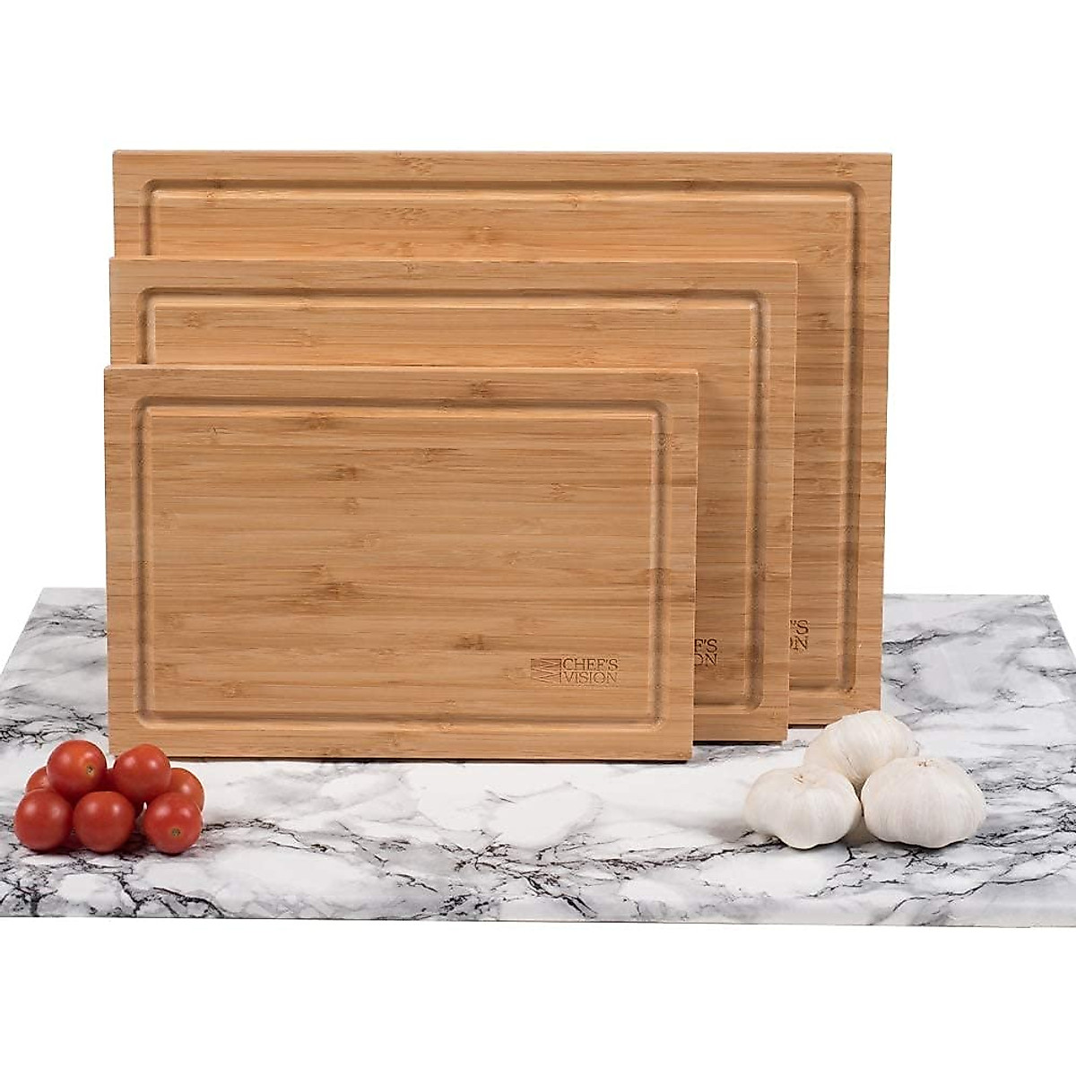 Masterpiece Knife Set Bundled With Slice Bright Bamboo Cutting Boards 3 Set